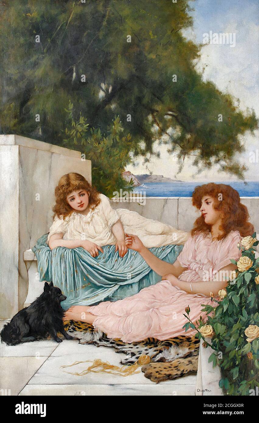 Rhys Oliver - Two Girls in Repose - British School - 19th Century Stock ...
