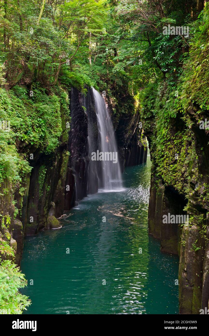 Beautiful gorge Takachiho with a blue river and waterfall, Japan ...