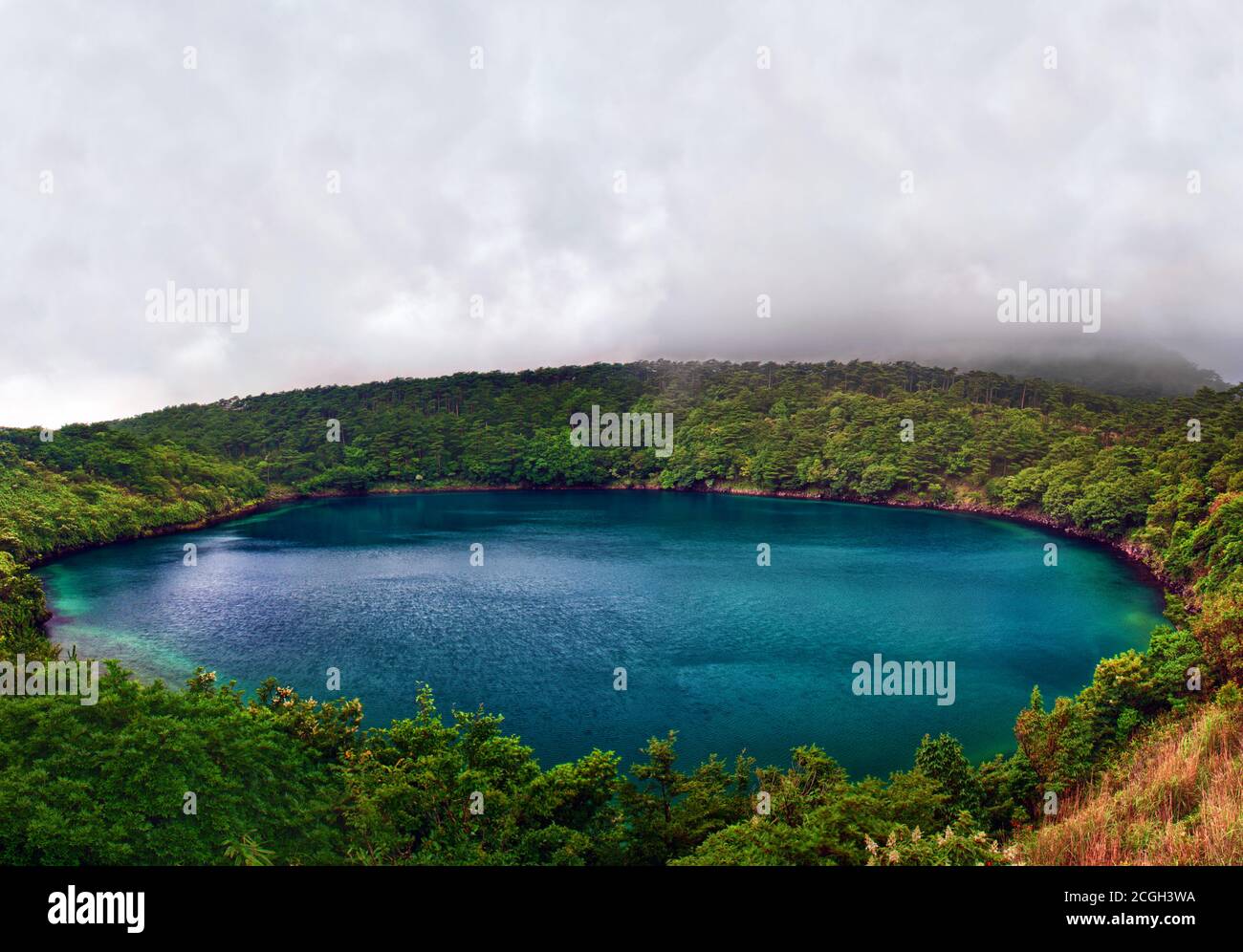 Beautiful and crystal-clear lake in the Kirishima mountains on Kyushu ...