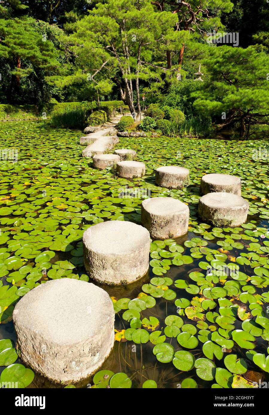 Zen stone path in a Japanese Garden near Heian Shrine.Stones are ...