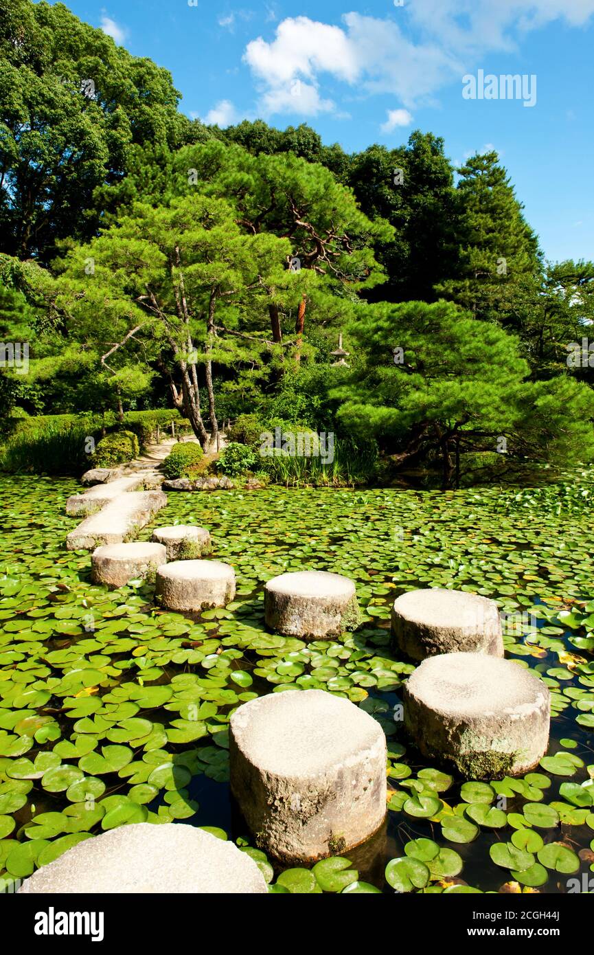Zen stone path in a Japanese Garden near Heian Shrine.Stones are ...