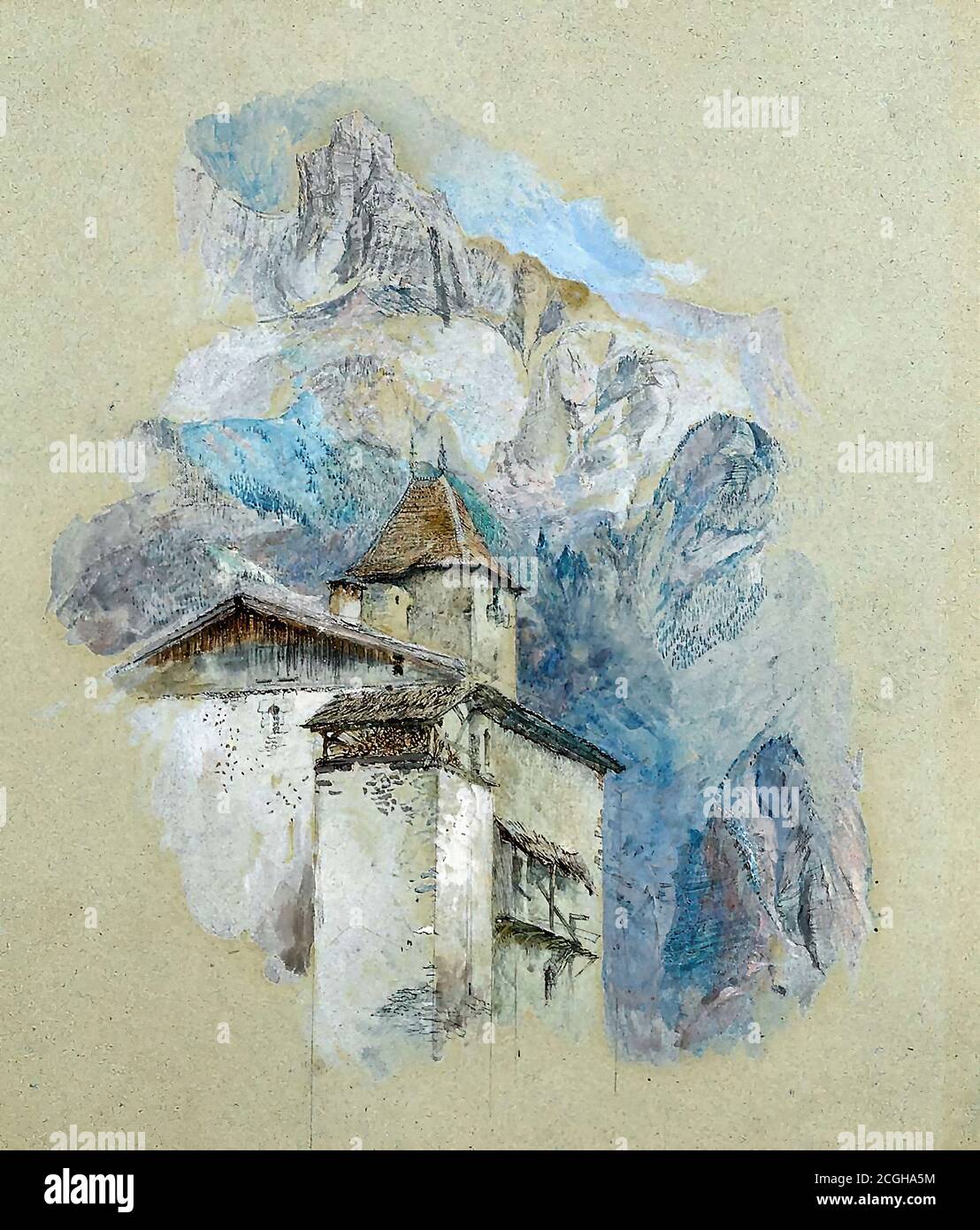 Ruskin John - the Chateau Des Rubins at Sallanches with the Aiguille ...