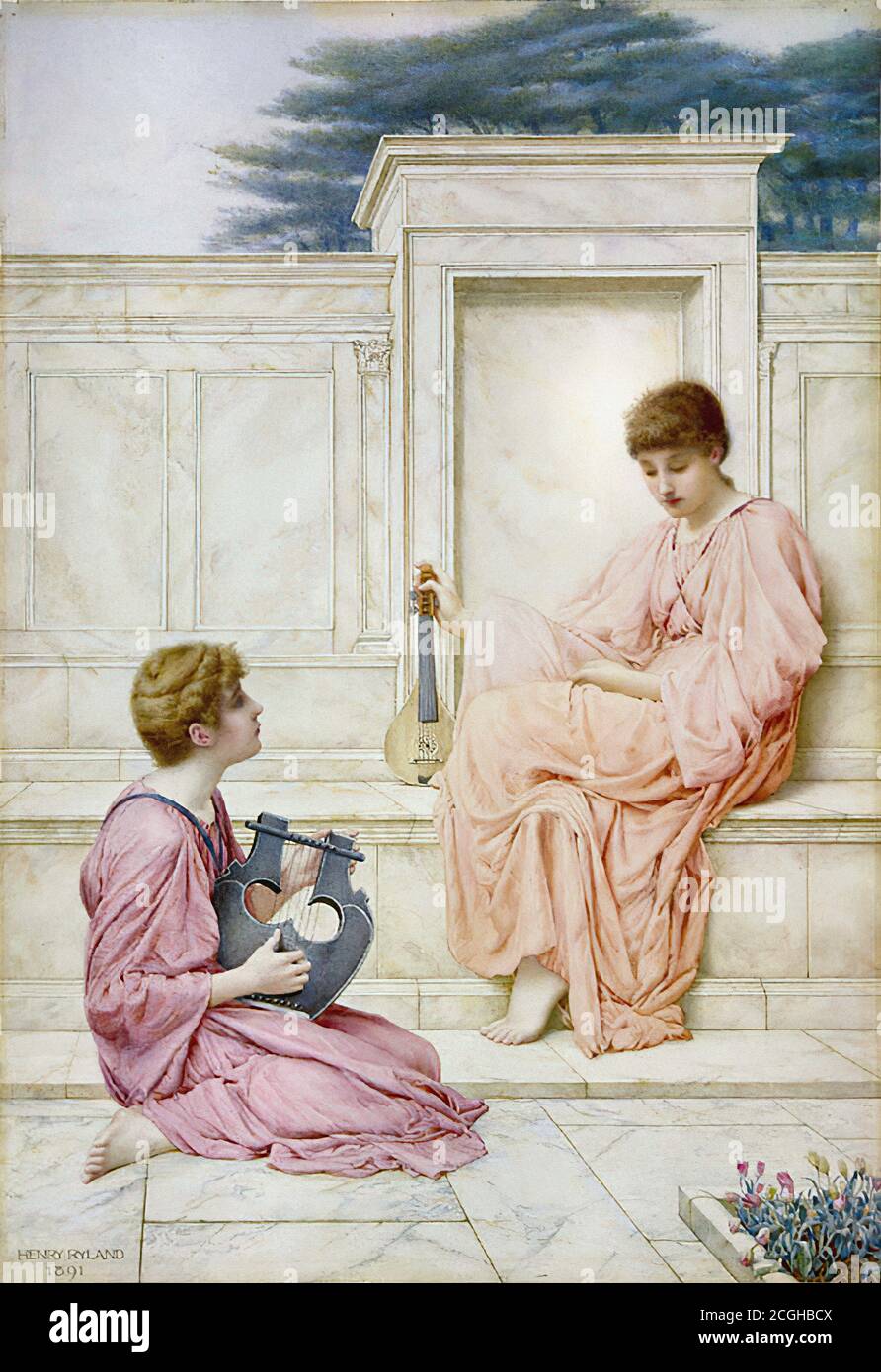 Ryland Henry - Two Ladies Playing Musical Instruments on a Marble ...