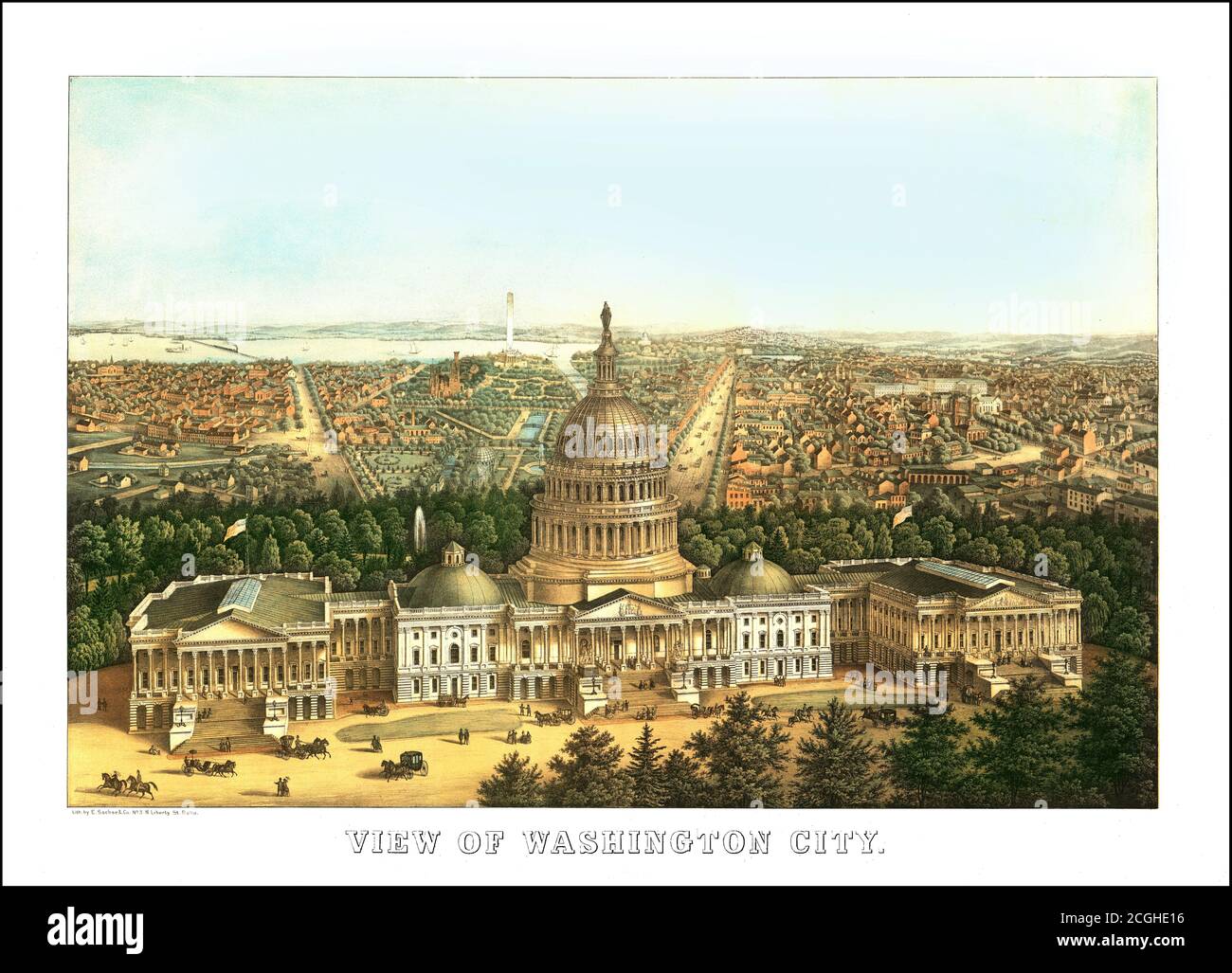 The Capitol Washington DC vintage colour lithograph City USA 1871 ...