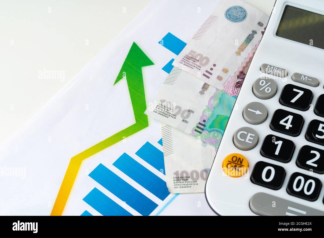 Financial chart with Russian rubles money stack with calculator ...