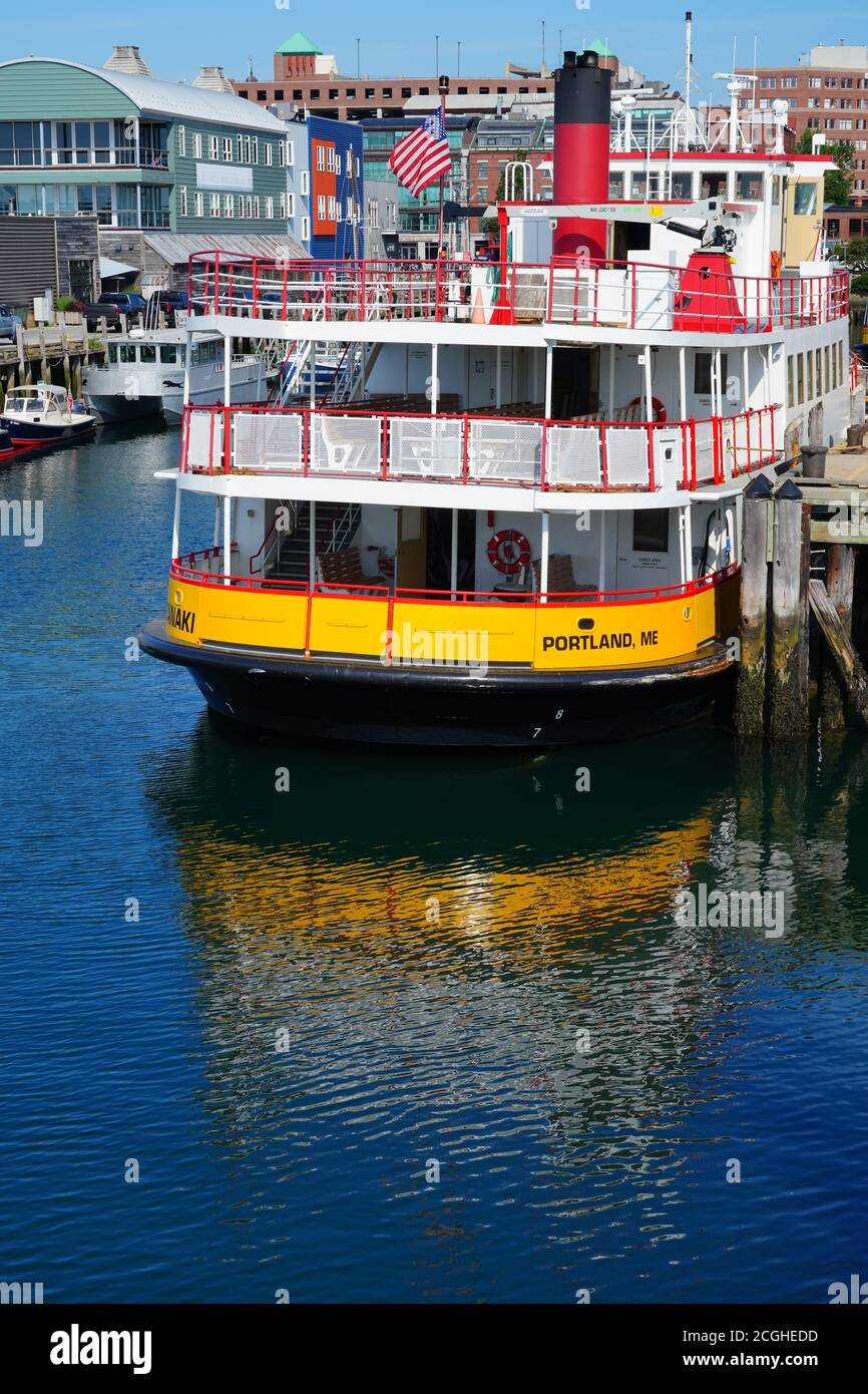 PORTLAND, ME -12 AUG 2020- View of a ferryboat from the Casco Bay ...