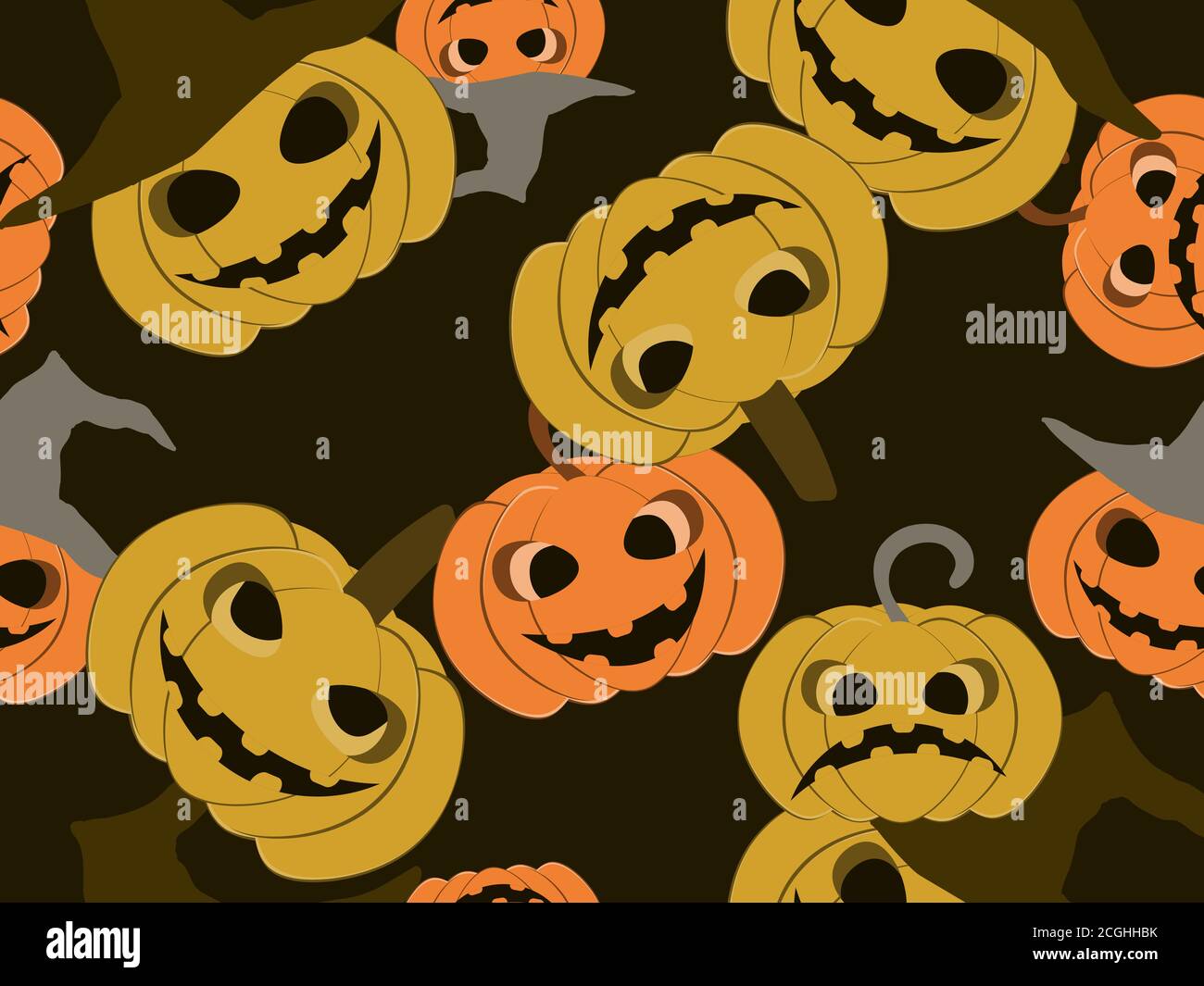 Spooky halloween pumpkins seamless pattern. Jack-o-lantern. Festive background for wrapping ...