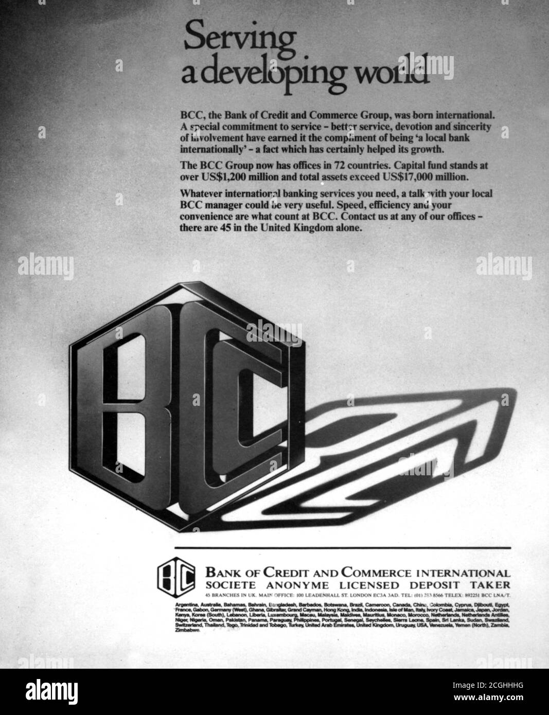 1980s UK Bank of Credit & Commerce International Magazine Advert Stock ...
