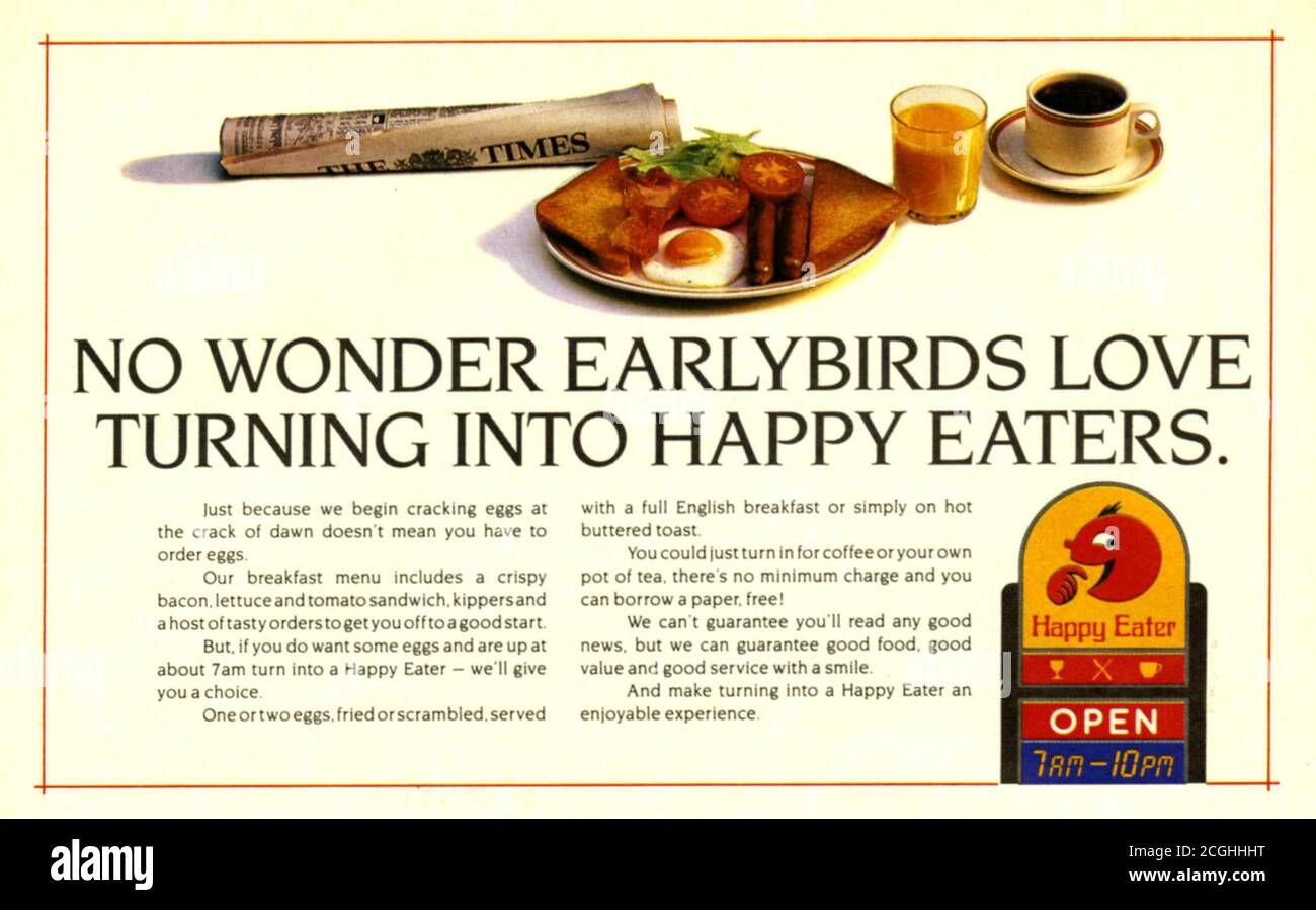 1980s UK Happy Eater Magazine Advert Stock Photo - Alamy