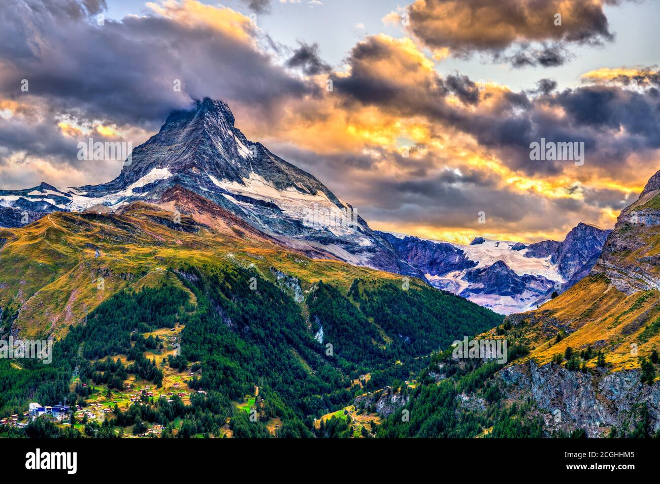 View of Matterhorn mountain from a panoramic trail near Zermatt ...