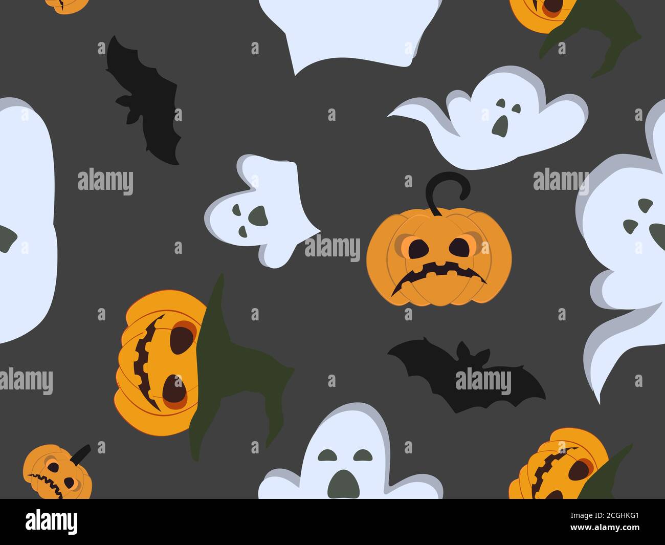 Halloween seamless pattern with ghosts, bat and evil pumpkins. Jack-o ...