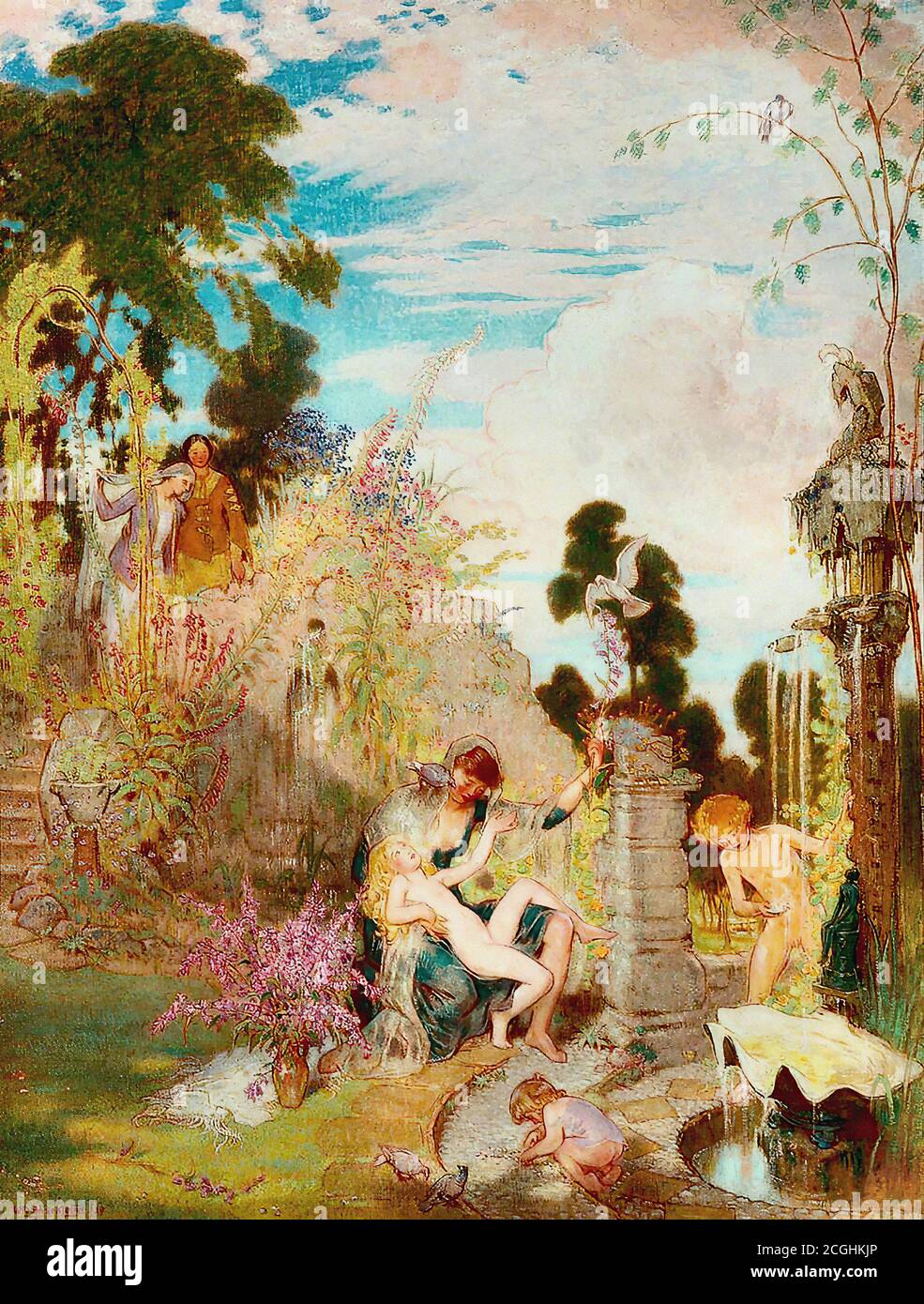 Shackleton William - a Garden Idyll - British School - 19th Century ...