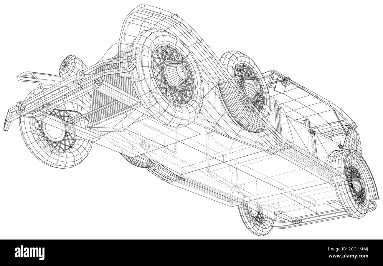 Vector Wire-frame isolated Retro car on background. Vector rendering of ...