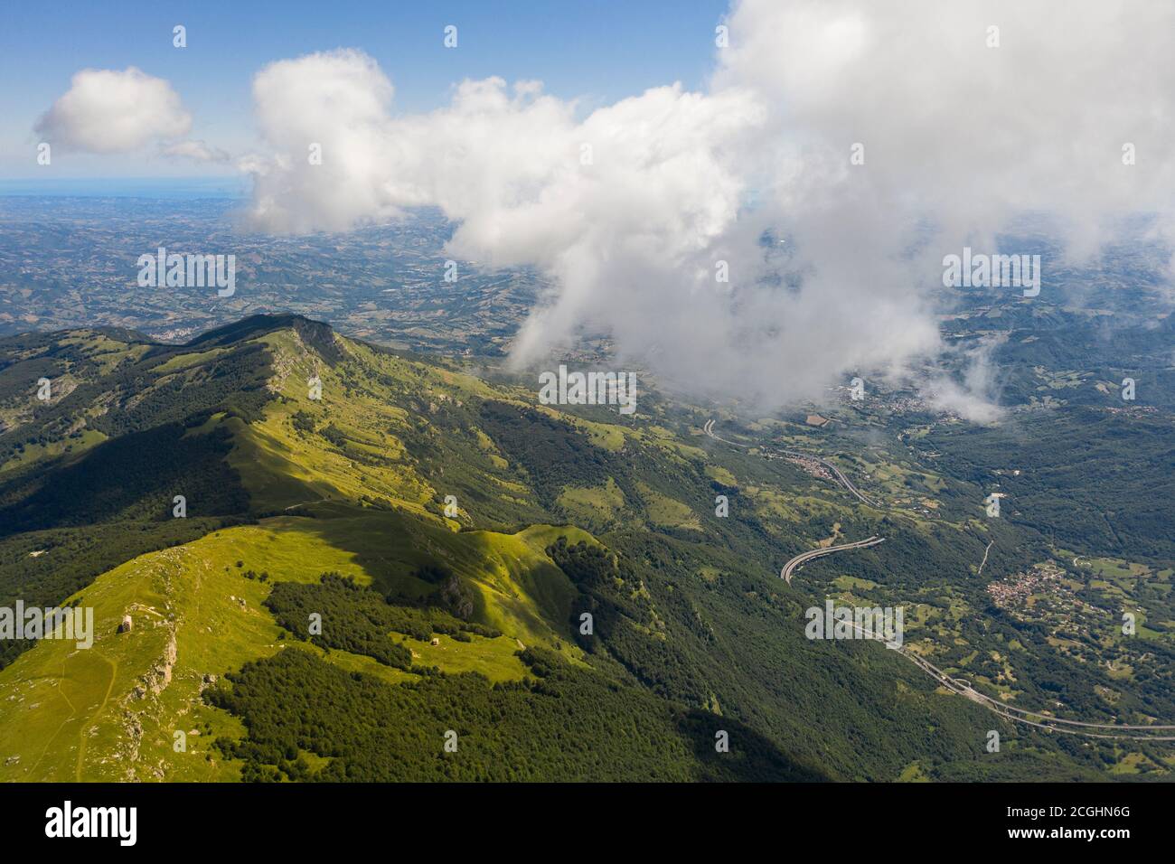 aerial view of the valley of the teramano observed from the mountain ...
