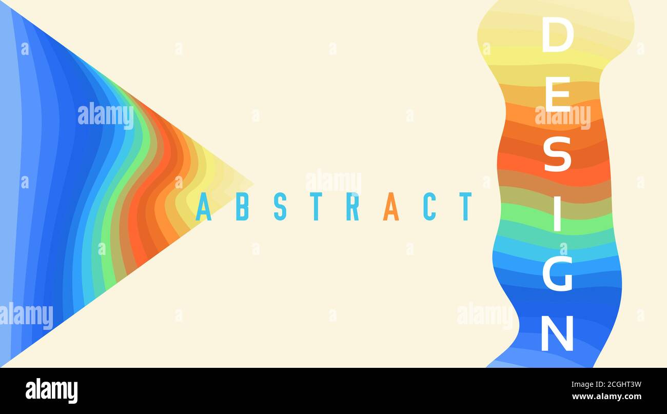 Abstract template of card with multicolored striped triangle and wavy ...