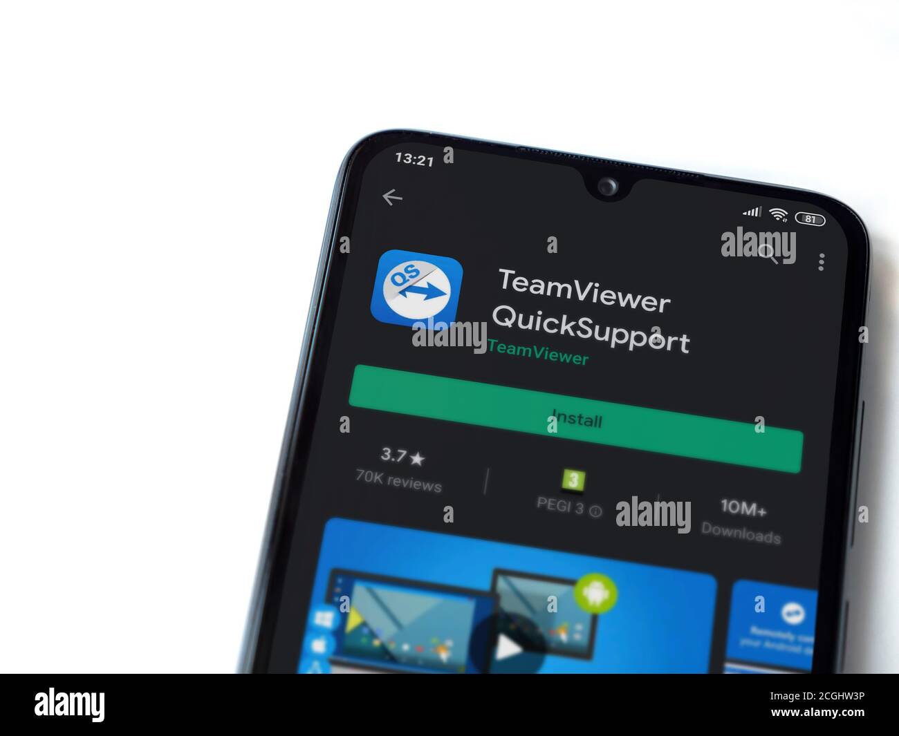 Lod, Israel - July 8, 2020: TeamViewer QuickSupport app play store page ...