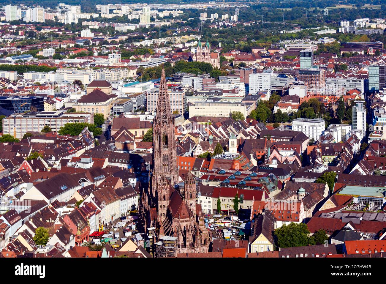 Freiburg im Breisgau, view of the old town with the cathedral from the ...