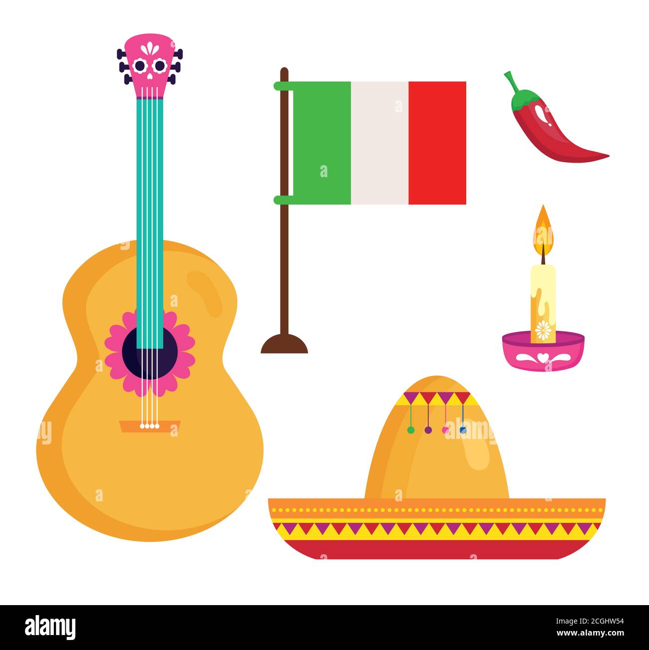 set icons traditional for celebration of independence mexico Stock ...