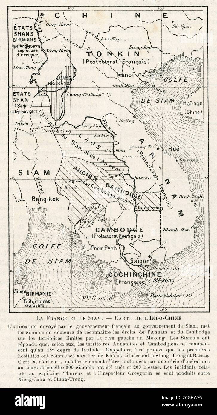 The Map of France and Siam of indo-china Stock Photo - Alamy