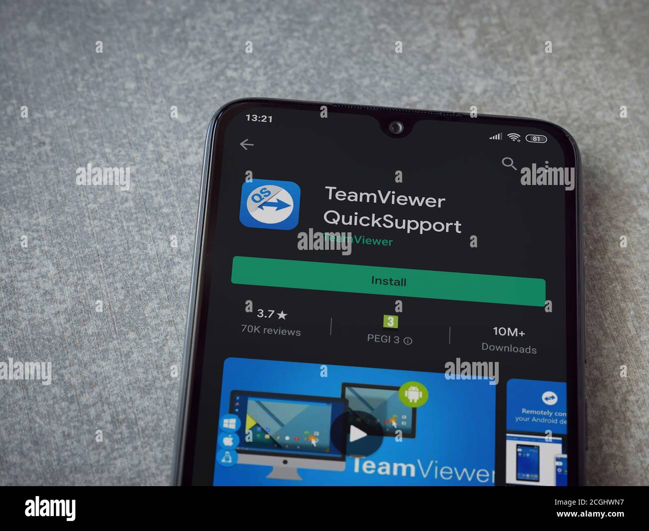 Lod, Israel - July 8, 2020: TeamViewer QuickSupport app play store page ... Lod, Israel - July 8, 2020: TeamViewer QuickSupport app play store page ...