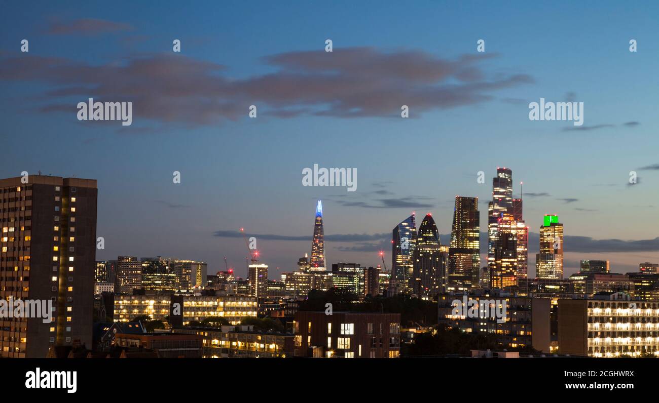 Nighttime view of the London skyline from Tower Hamlets featuring the ...
