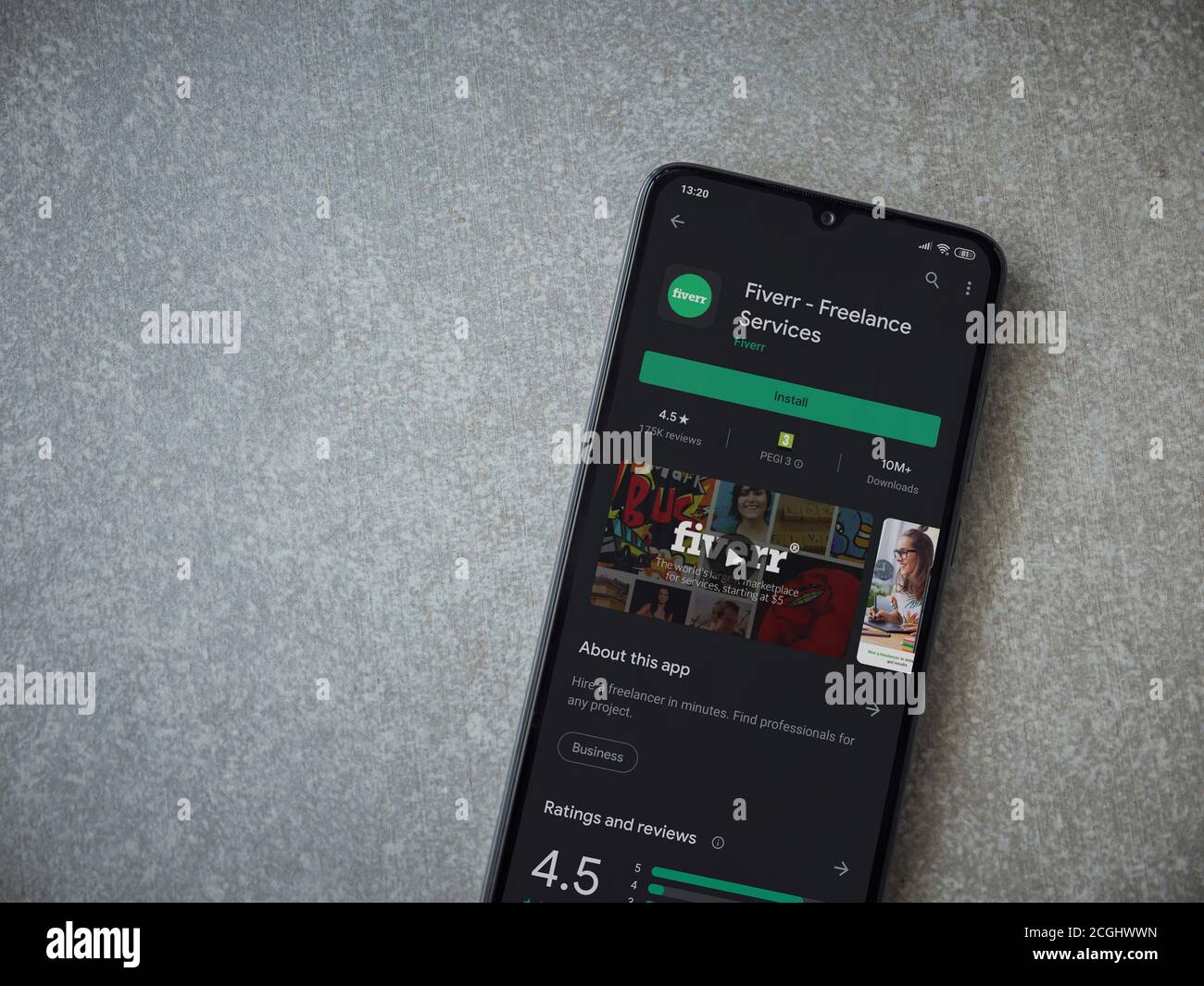 Lod, Israel - July 8, 2020: Fiverr app play store page on the display ...