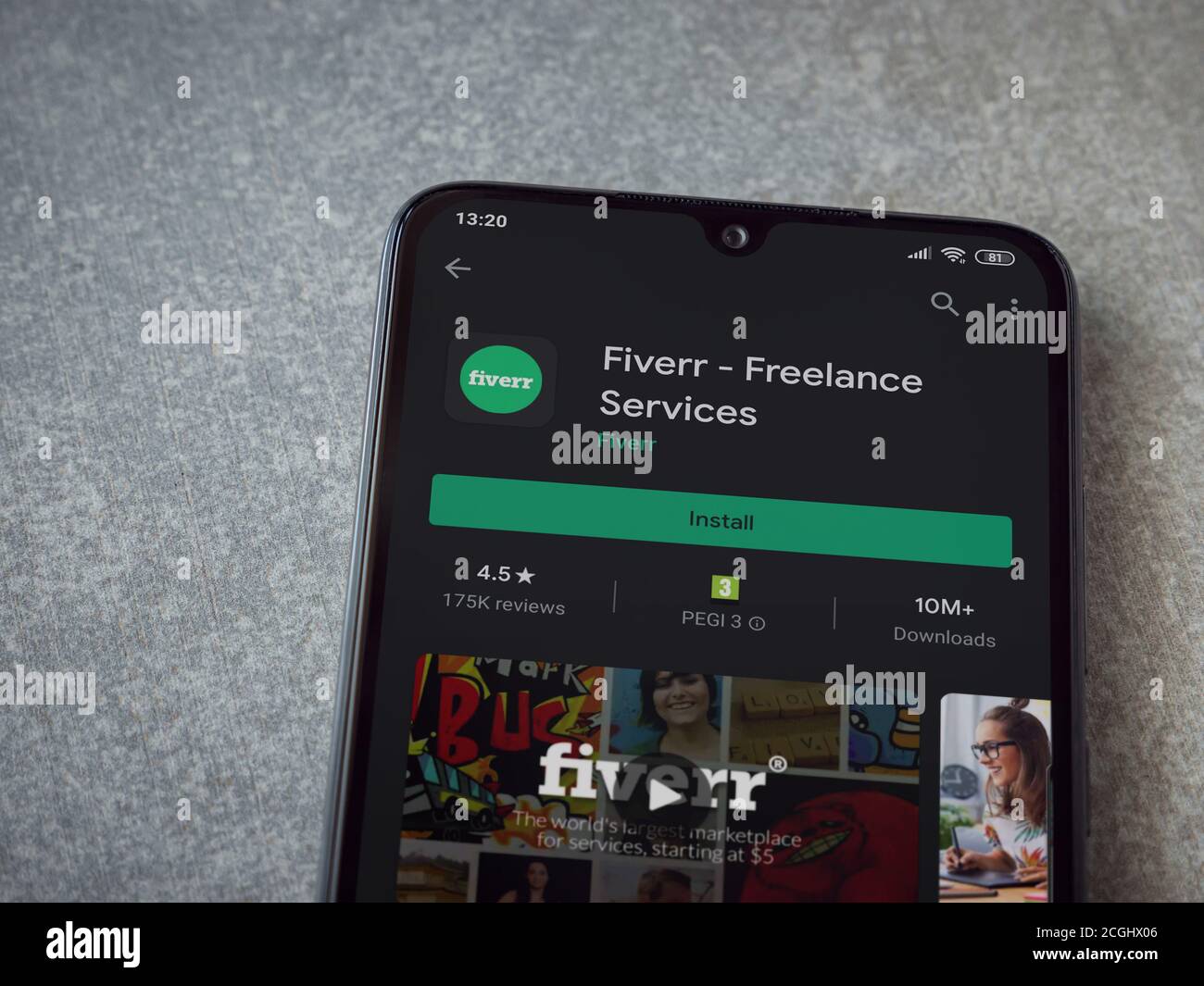 Lod, Israel - July 8, 2020: Fiverr app play store page on the display ...