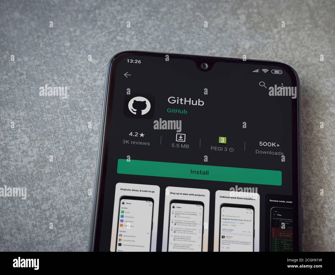 Lod, Israel - July 8, 2020: GitHub app play store page on the display ...