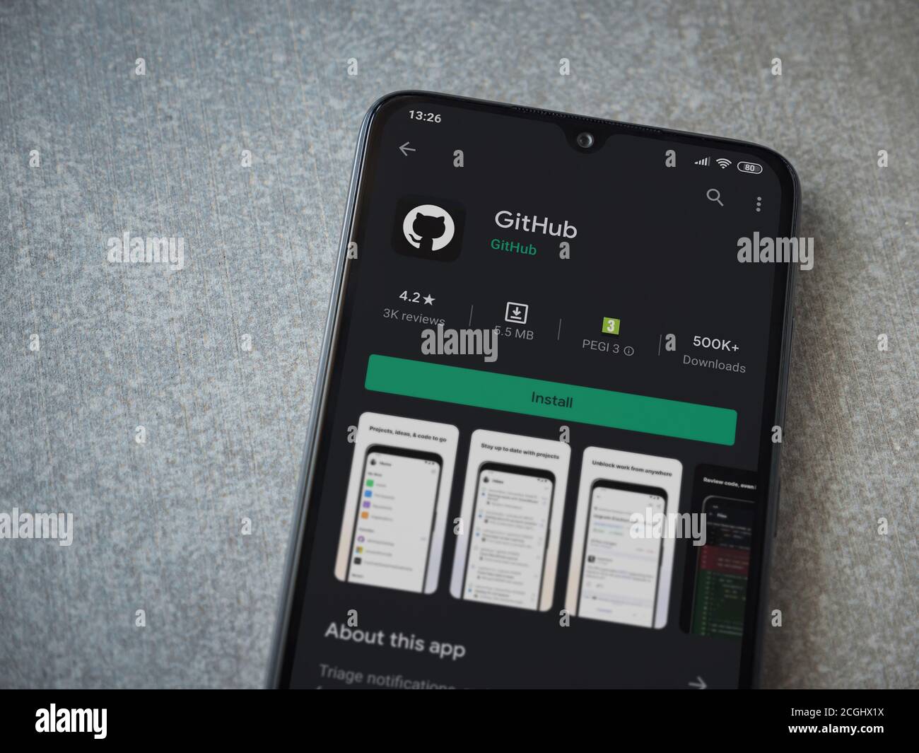 Lod, Israel - July 8, 2020: GitHub app play store page on the display ...