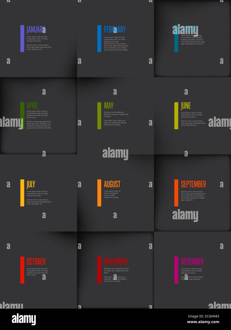 Vector calendar timeline template for the whole year - all months on ...