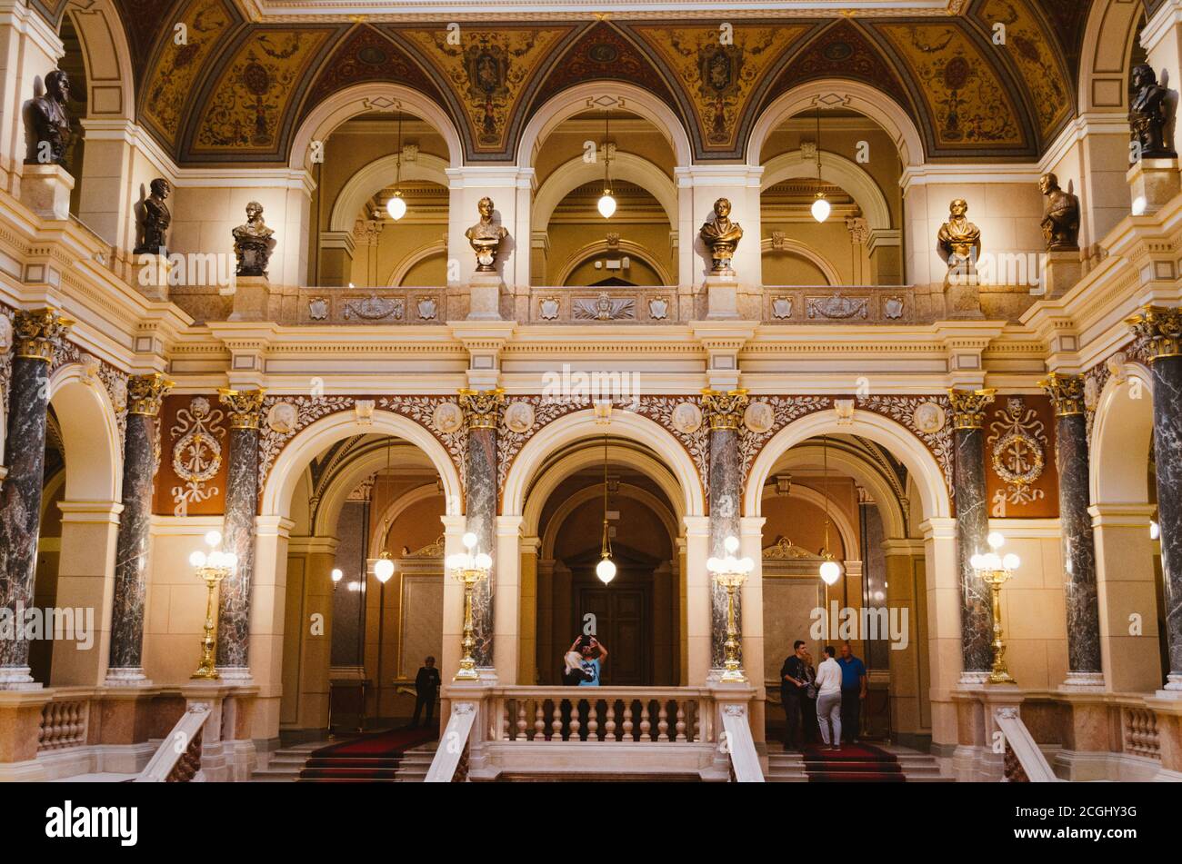 Prague, Czechia - The interior of The National Museum and its main hall ...
