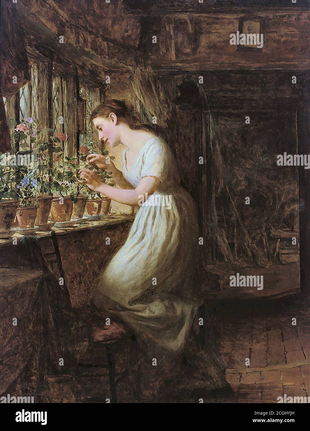 Smith George - Tending to the Geraniums - British School - 19th Century ...