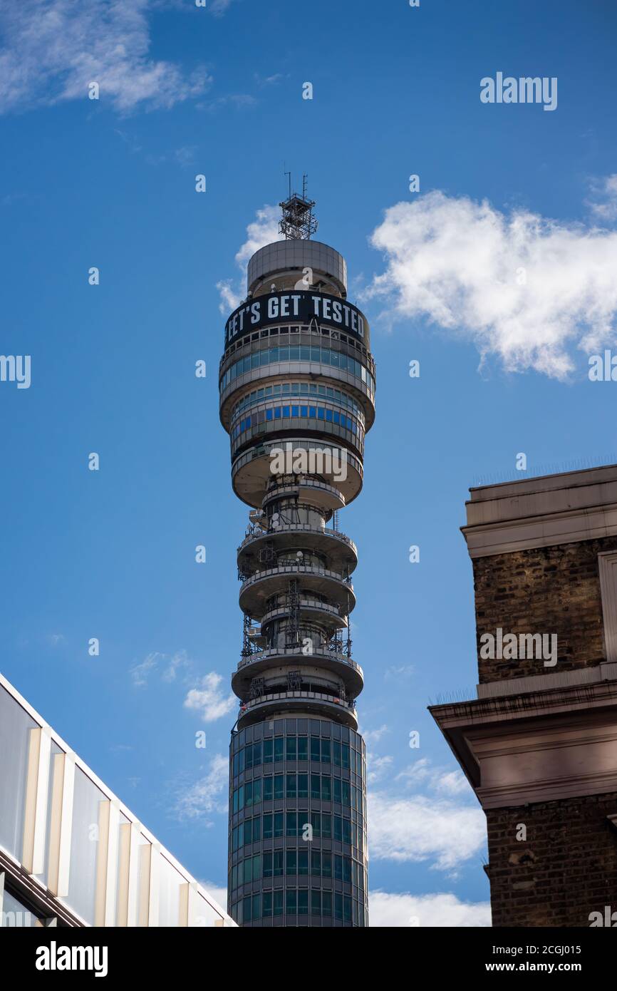 BT Tower in London displaying messages about importance of testing ...
