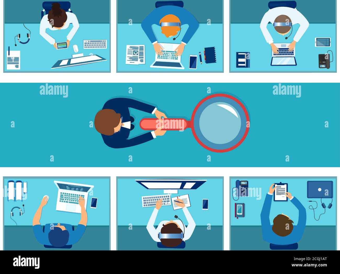 Vector top view of office cubicles with employees working on computers ...