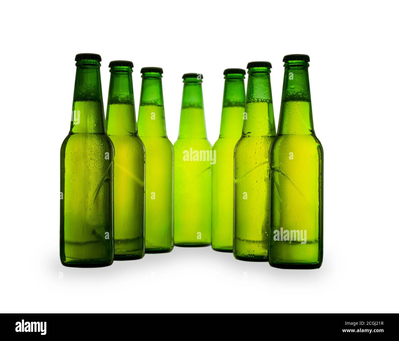 Green beer bottles isolated on white background Stock Photo - Alamy