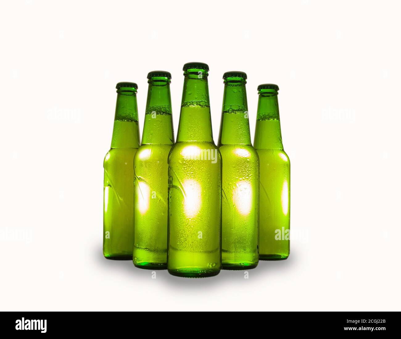 Green beer bottles isolated on white background Stock Photo - Alamy