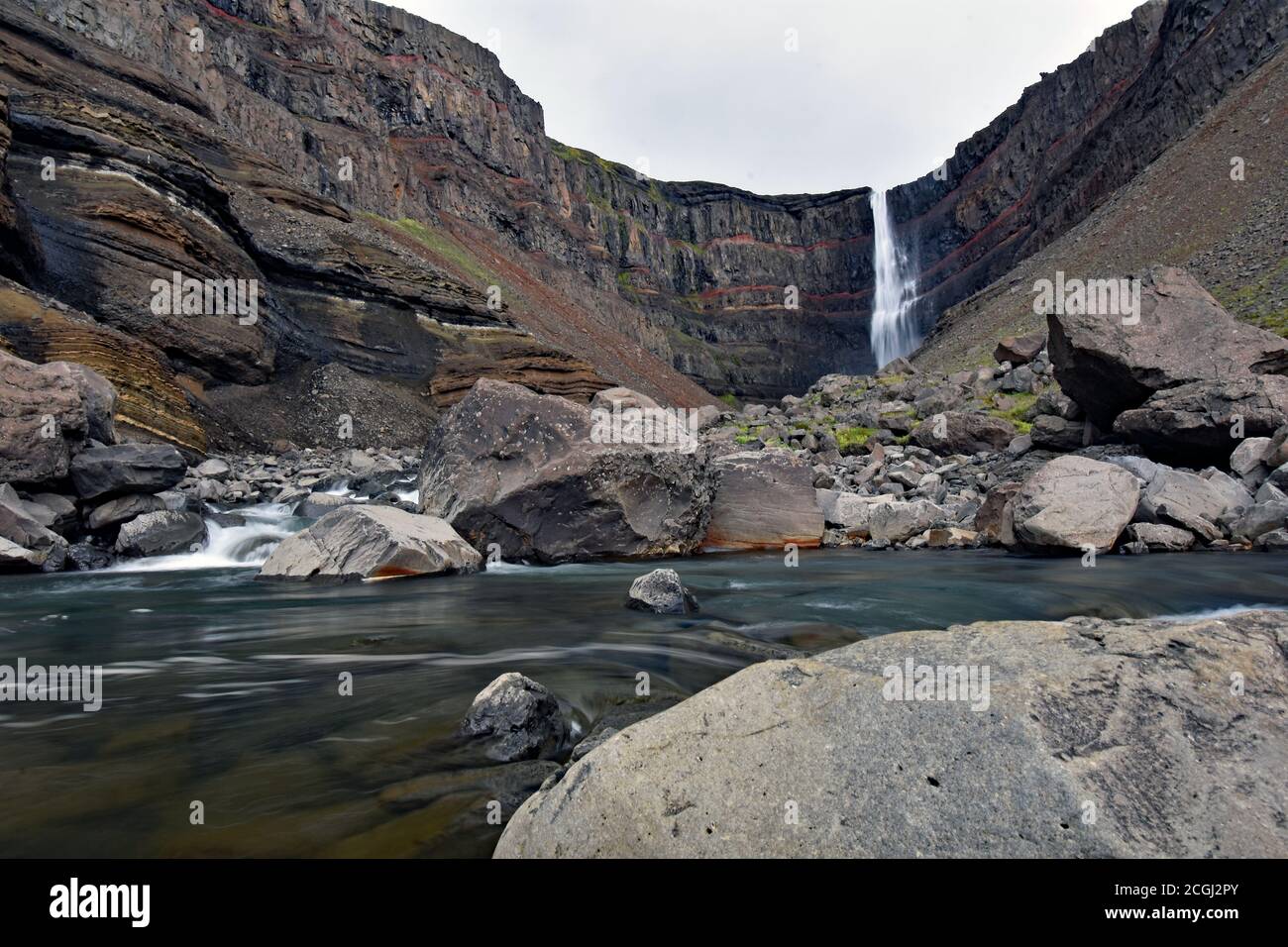 Theblurred motion of the Hengifossa River flowing away from Hengifoss ...