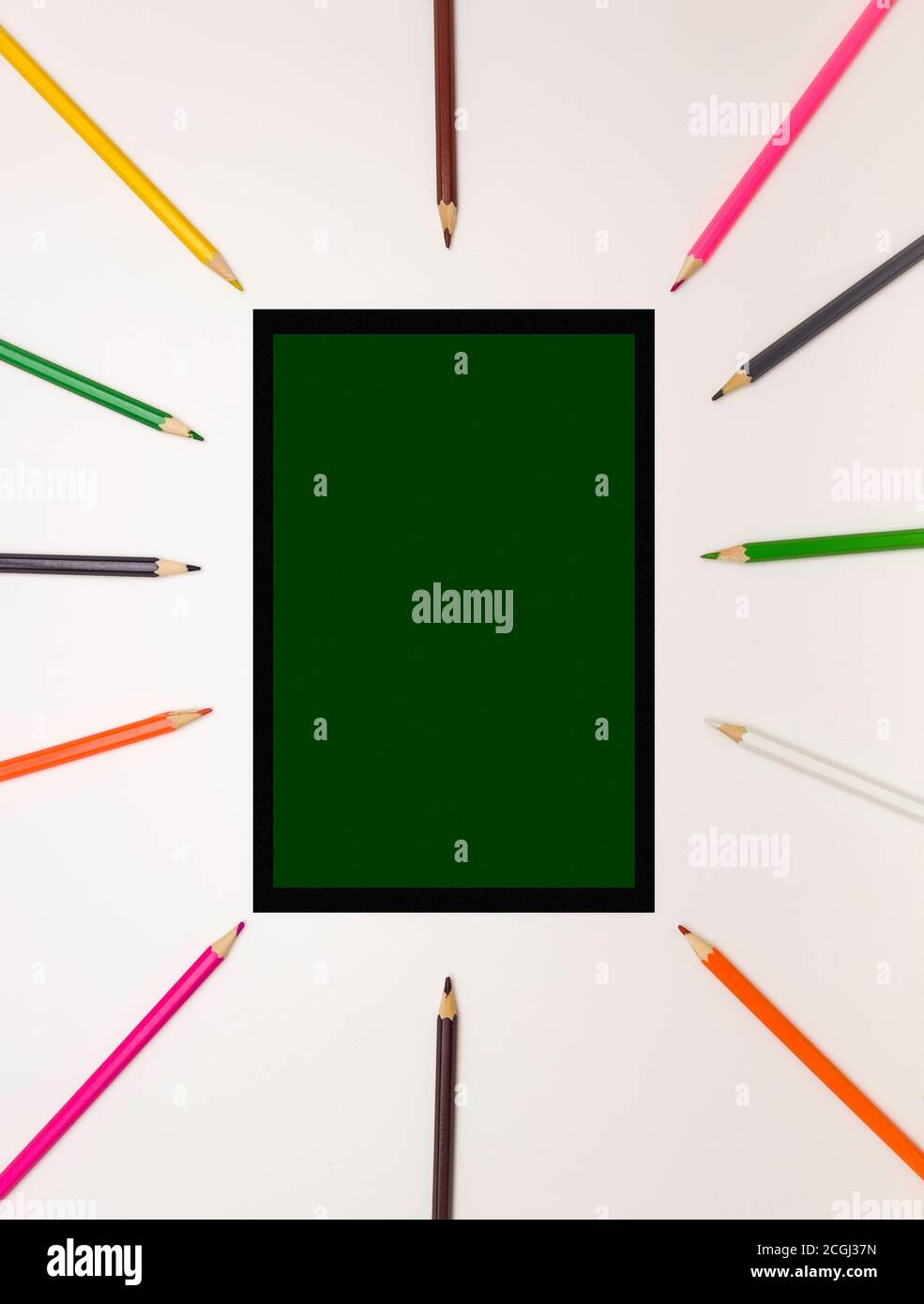 Background for school and student design. Colored pencils around a ...