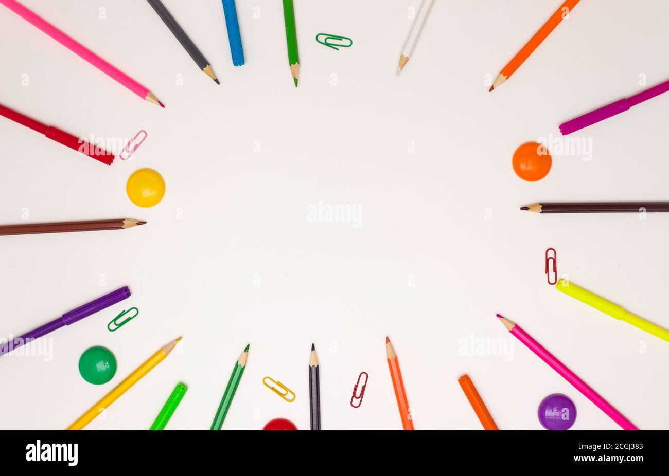 Background for school and student design. Colored pencils in the form ...