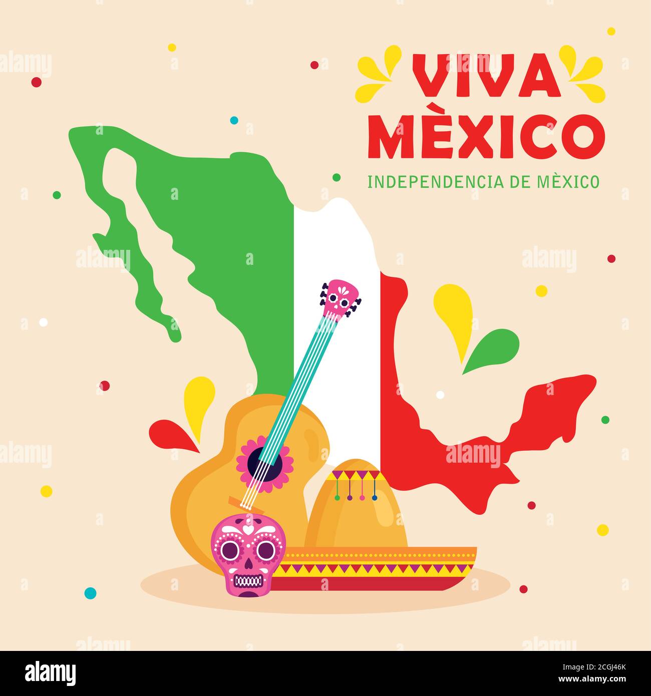 viva mexico, happy independence day, 16 of september with map and ...