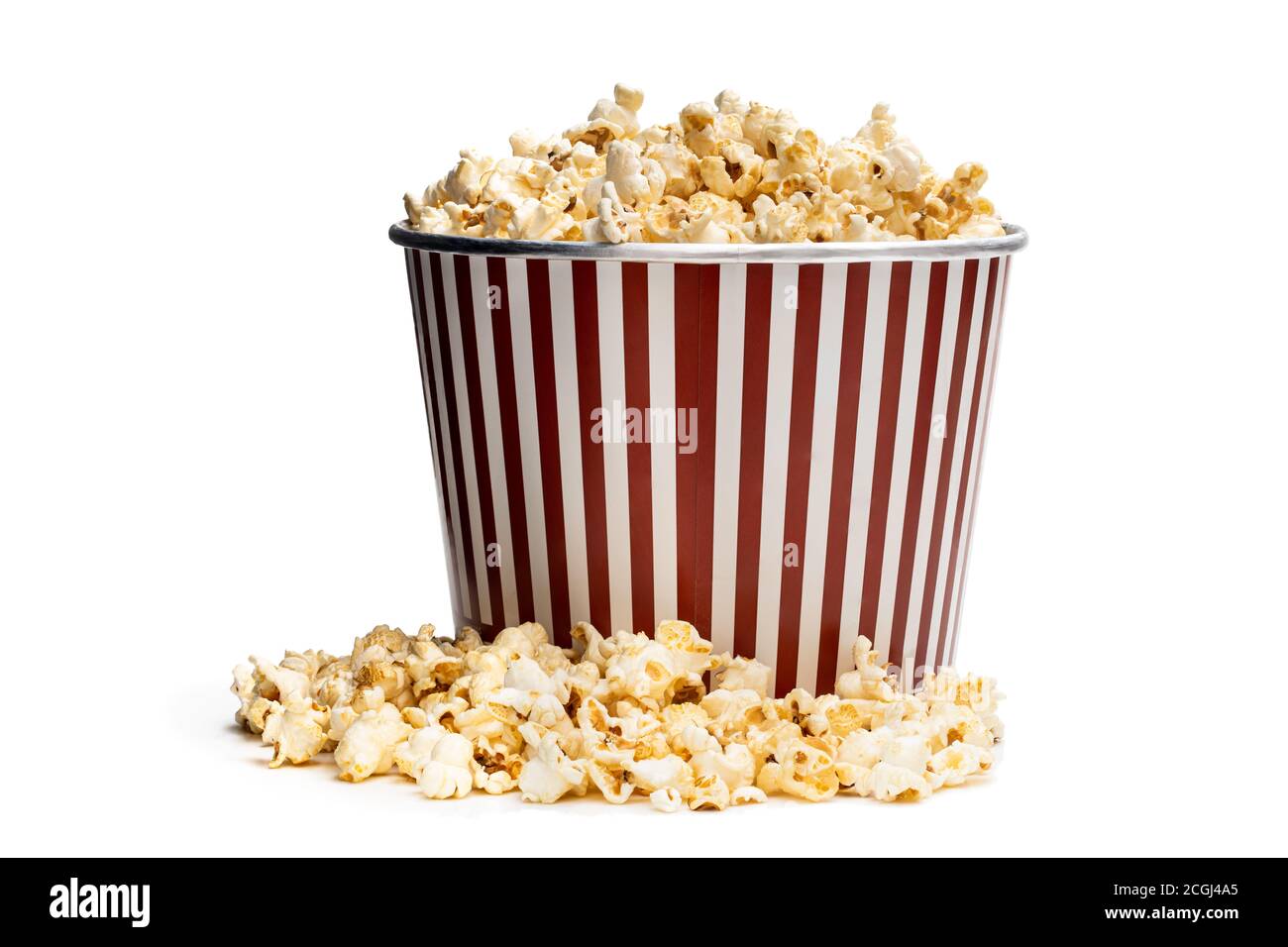 Big bucket of popcorn isolated on white Stock Photo - Alamy