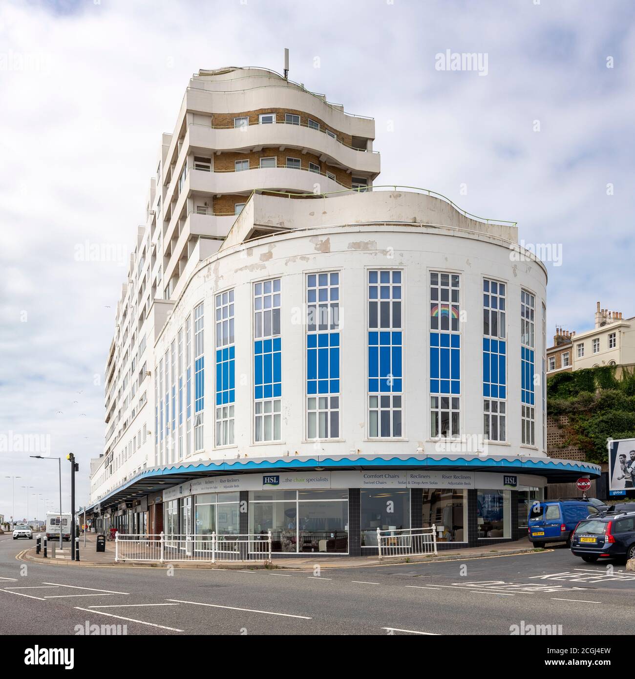 The huge ship-like Art Deco masterpiece, Marine Court. On the seafront ...