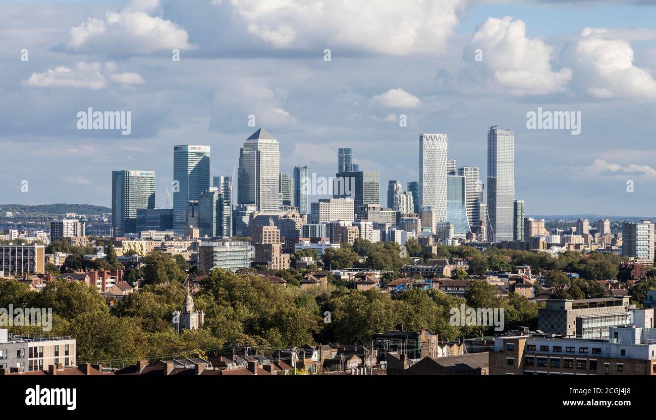 London skyline at Canary Wharf,Docklands,England,UK viewed from Tower ...