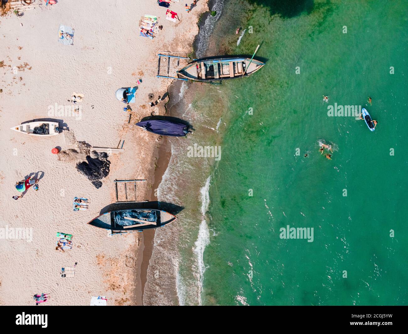Aerial View Of Boats On Beach, Sea Landscape Stock Photo - Alamy