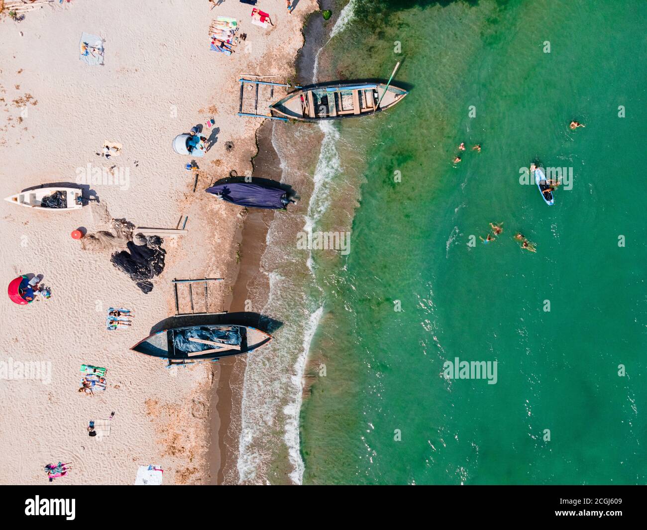 Aerial View Of Boats On Beach, Sea Landscape Stock Photo - Alamy