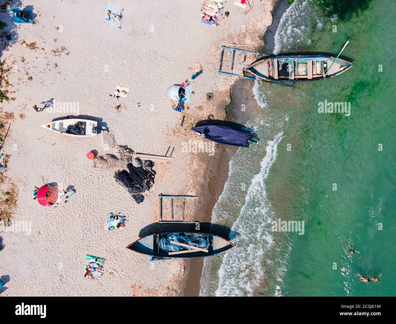 Aerial View Of Boats On Beach, Sea Landscape Stock Photo - Alamy