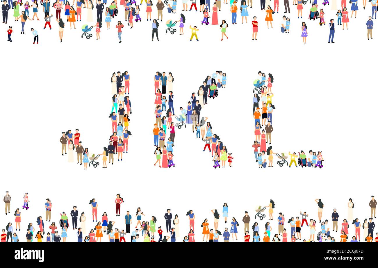 Large group of people in letter J, K, L sign. People font set. Vector ...