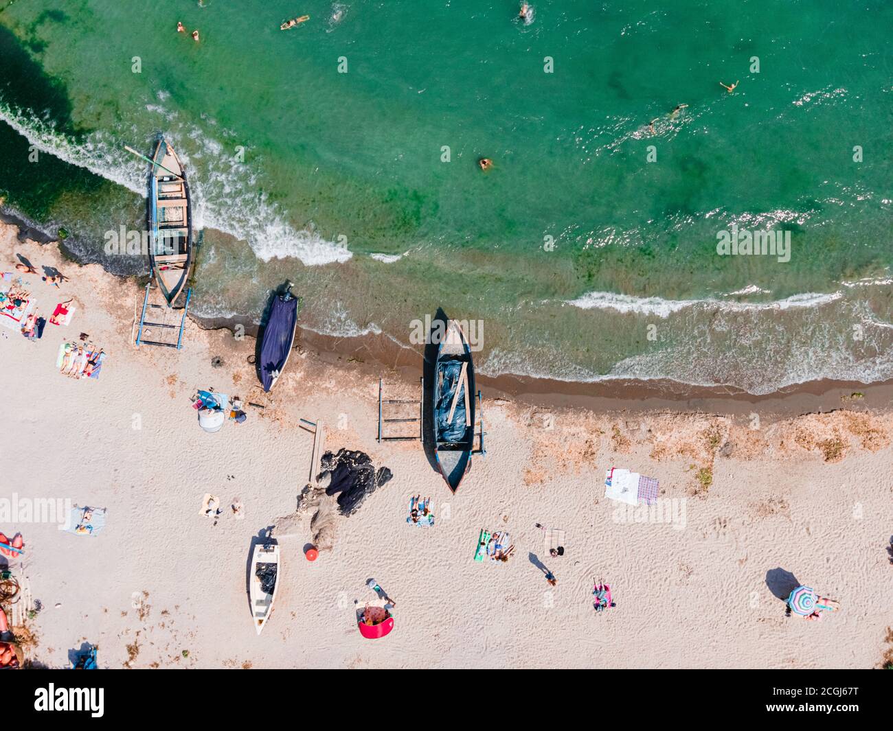 Aerial View Of Boats On Beach, Sea Landscape Stock Photo - Alamy