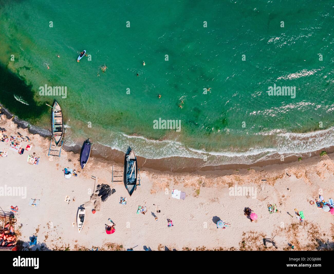 Aerial View Of Boats On Beach, Sea Landscape Stock Photo - Alamy
