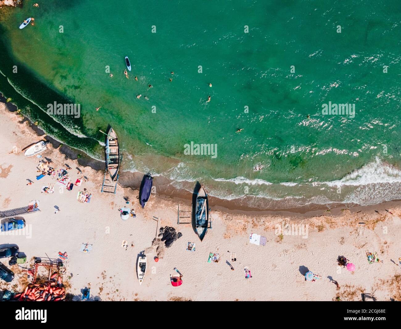 Aerial View Of Boats On Beach, Sea Landscape Stock Photo - Alamy